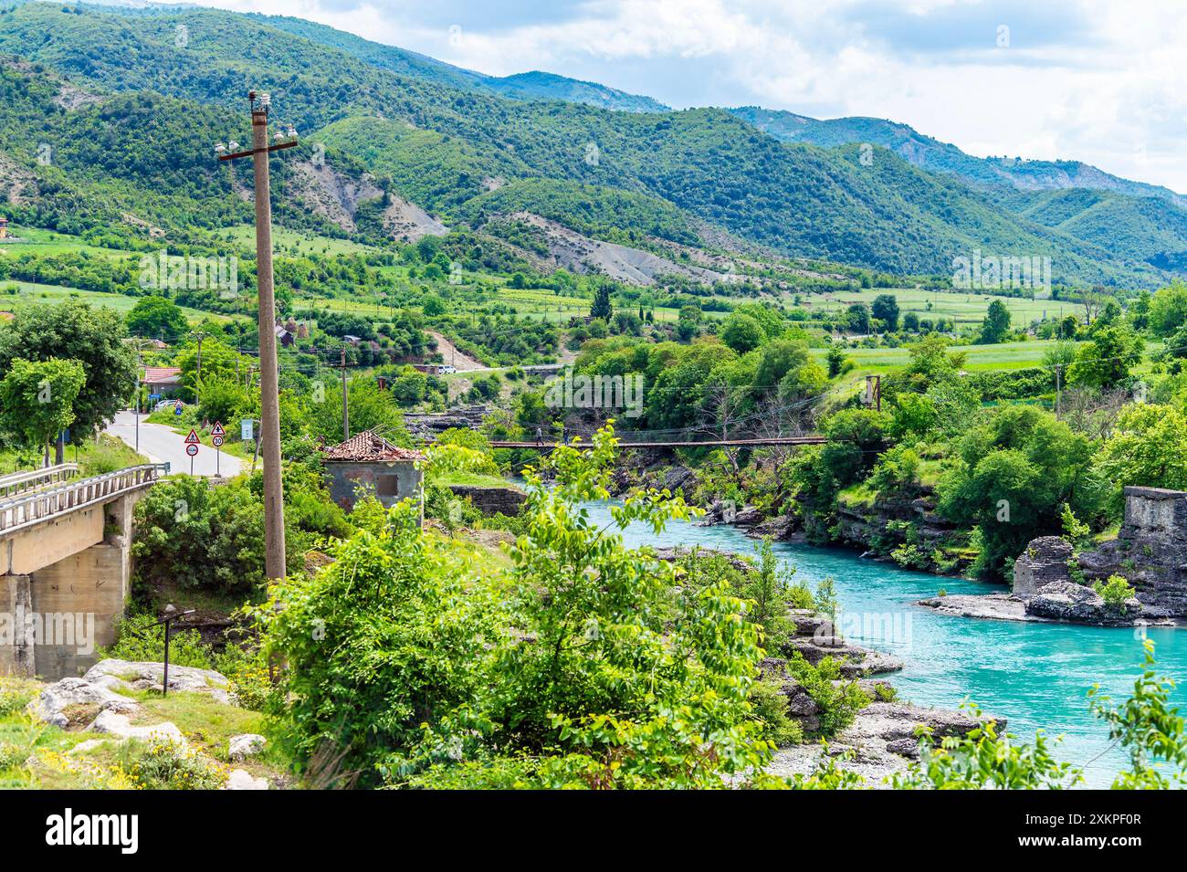 A view from a road over the Vjosa River in Albania in summertime Stock ...