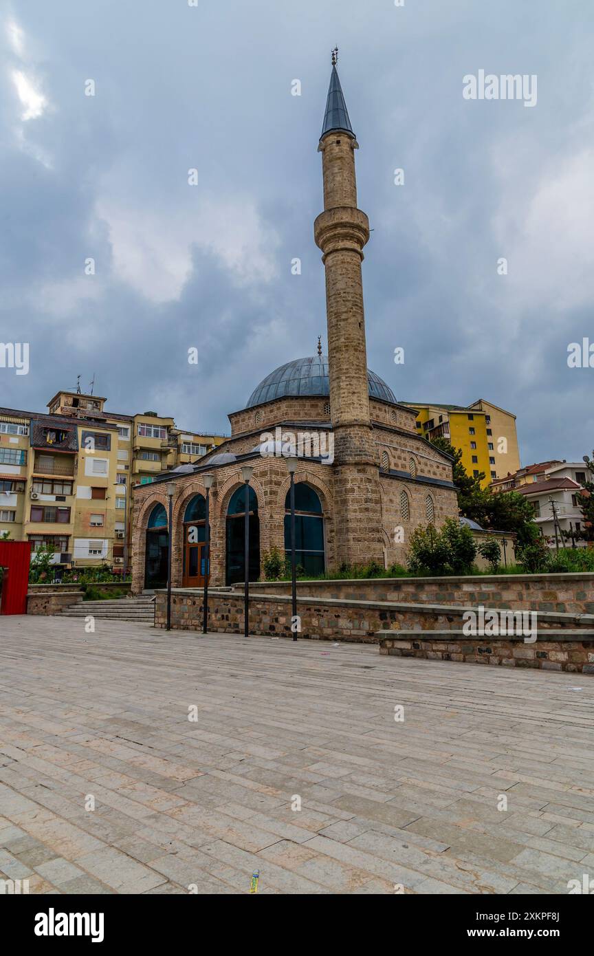 A view towards the mosque in Korca, Albania in summertime Stock Photo ...
