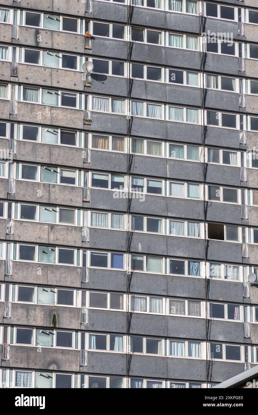 Facade of a council housing tower block Lulworth House on the Agar ...