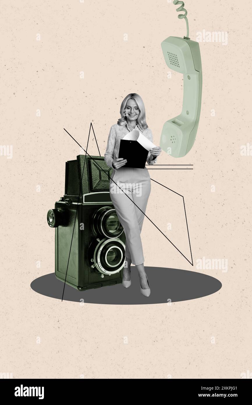 Trend artwork 3D sketch image photo collage of monochrome aged woman hr ...