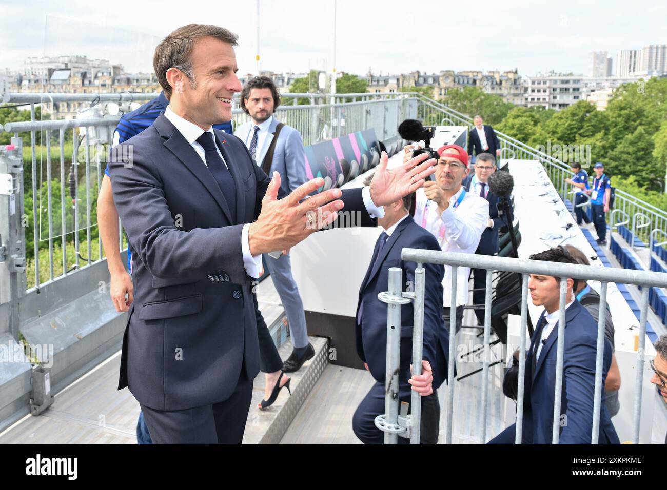 Paris, France. 24th July, 2024. French President Emmanuel Macron visits ...
