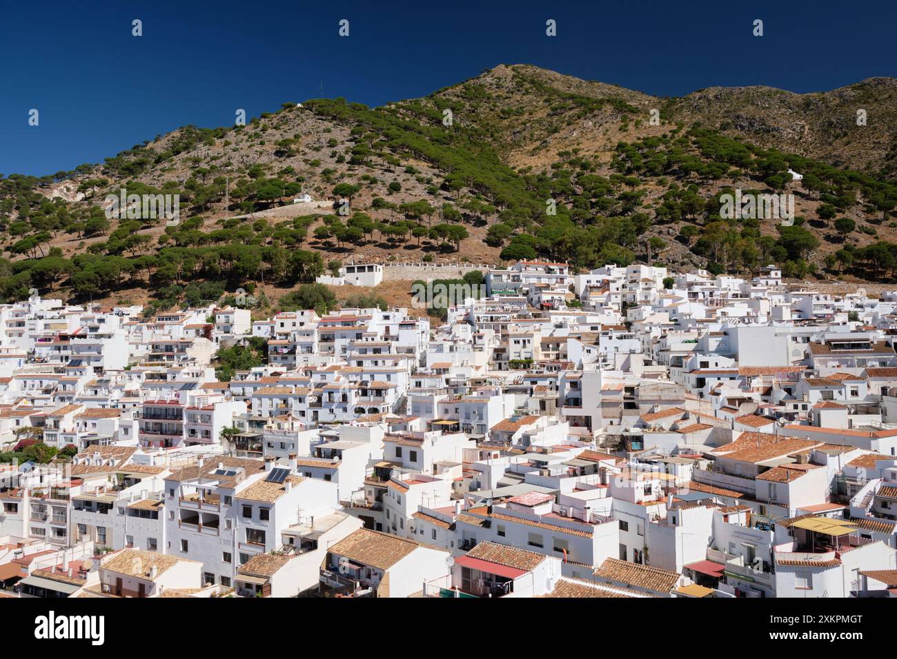 View of Mijas Pueblo, typical white village, andalusian style village ...