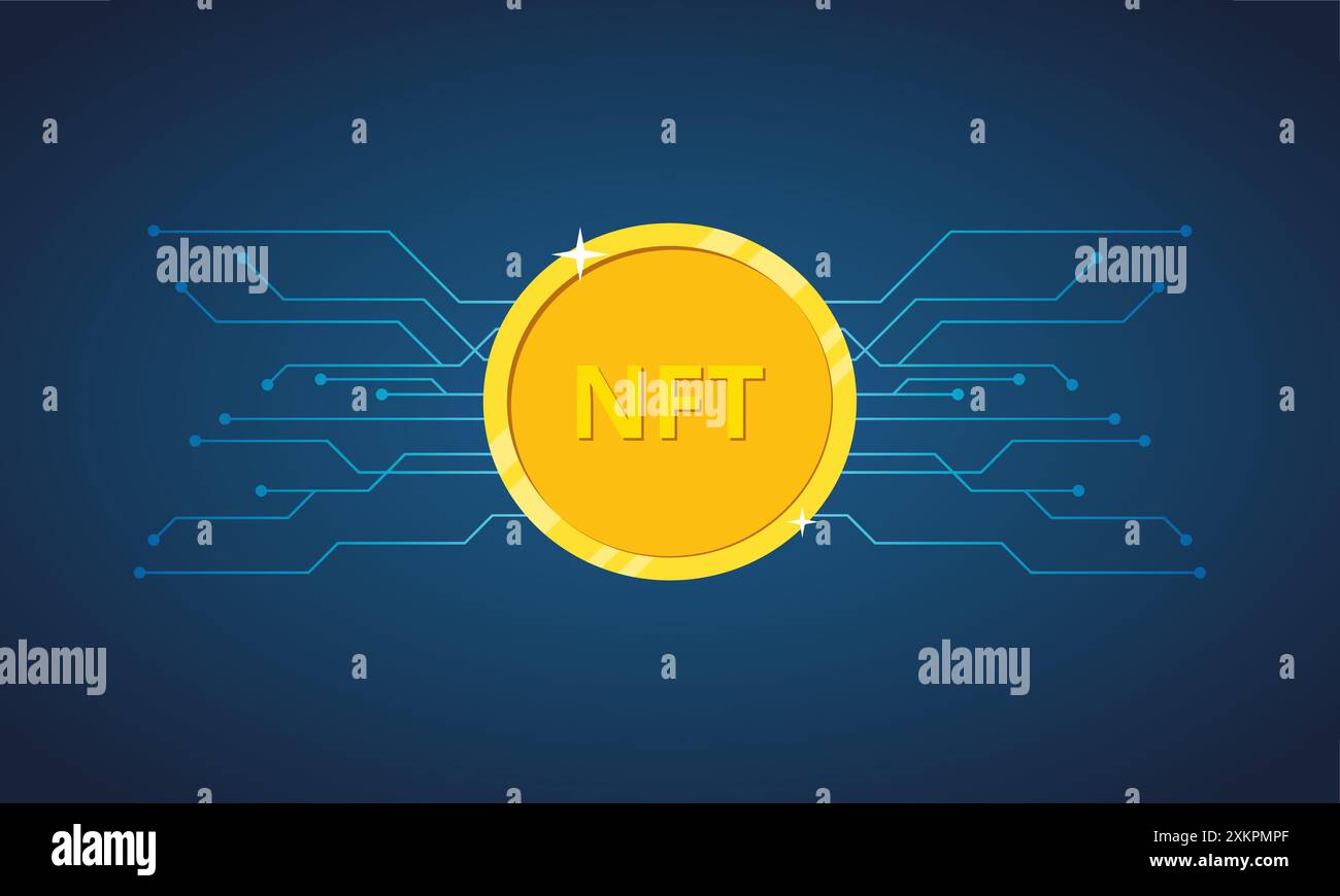 NFT non fungible token. Nft golden coin icon. Non-renewable token ...