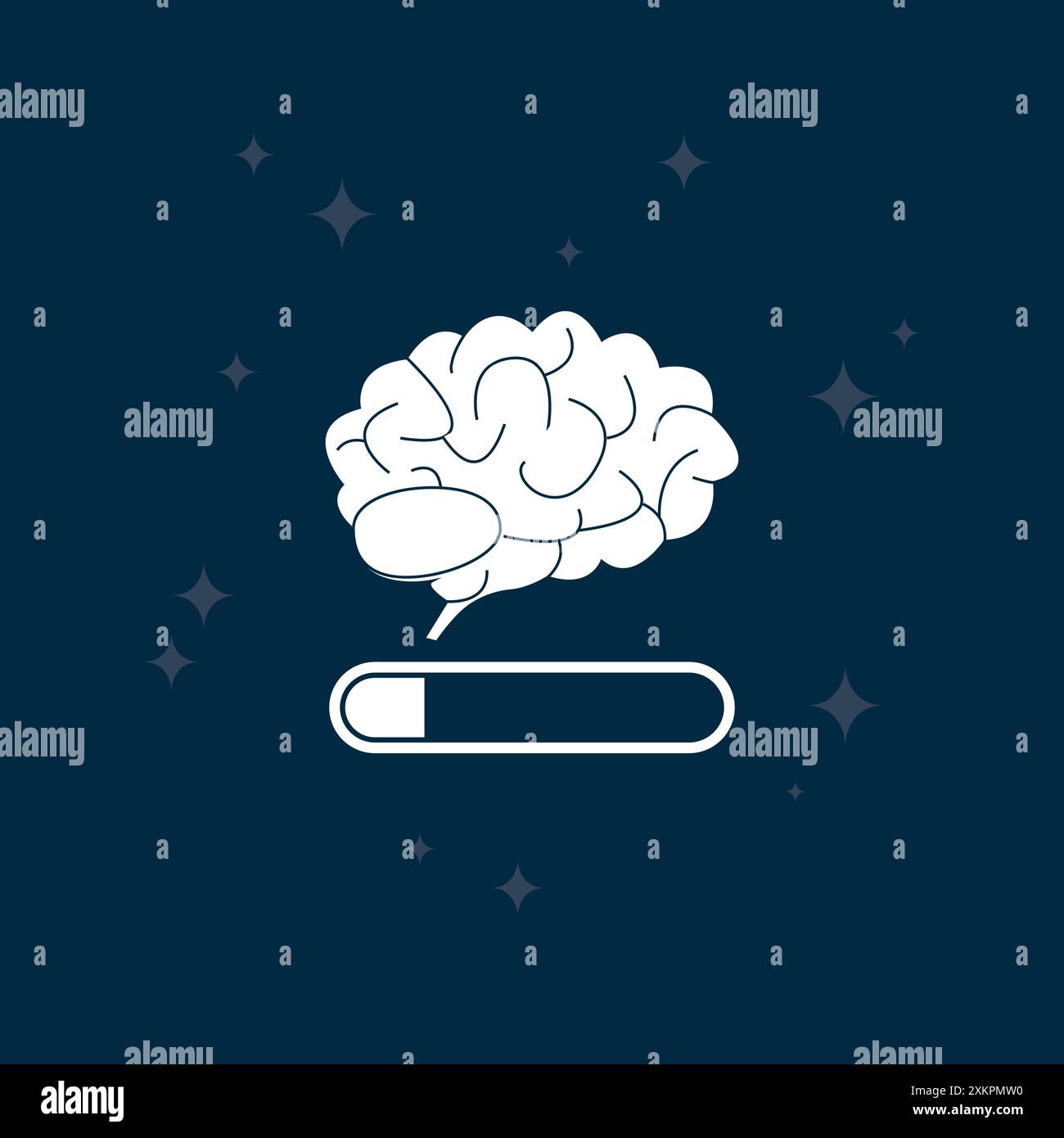 White tired brain on night blue background. Fatigue of brain concept ...