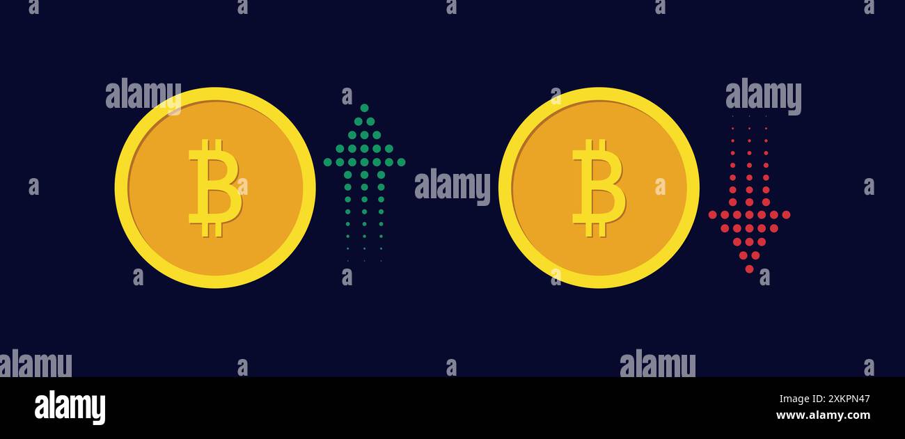 Bitcoin growth and fall concept. Arrow up and down. Market trend illustration. Increase and ...