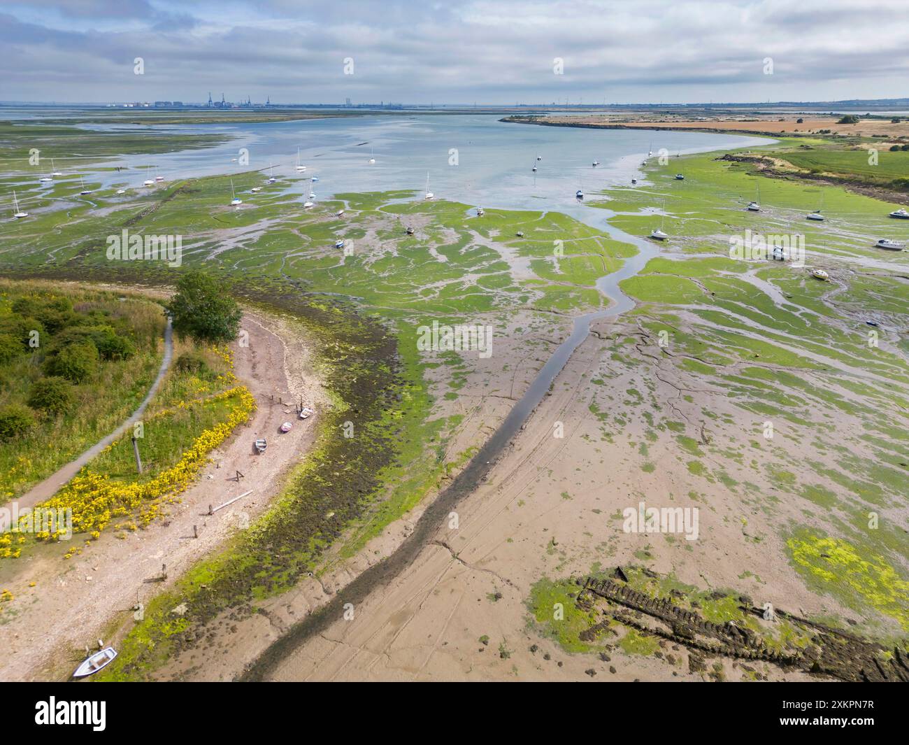 aerial view of the village of lower Halstow on the banks of the river ...