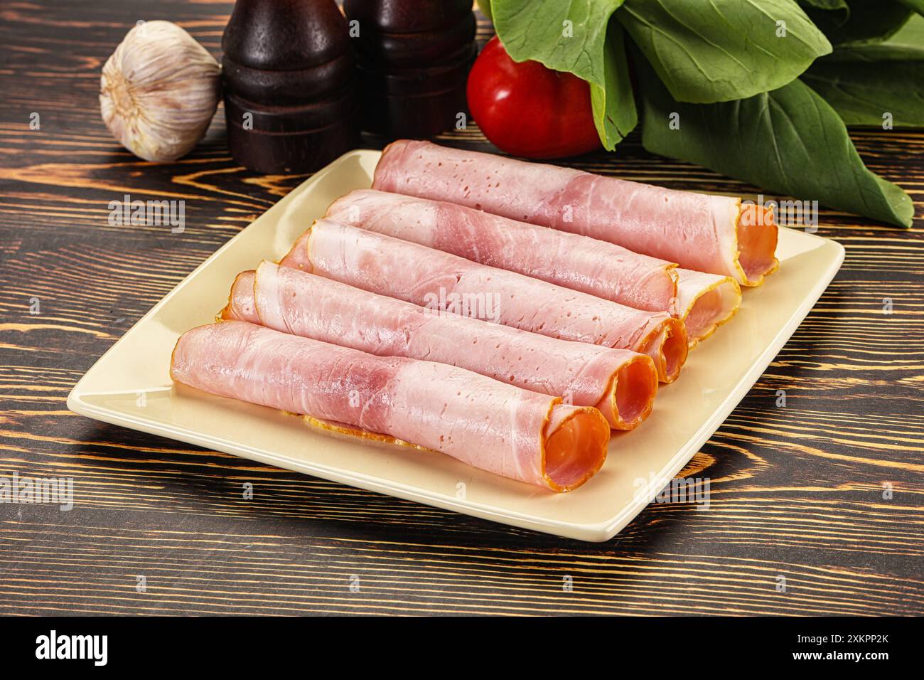 Italian sausage Prosciutto cotto ham appetizer Stock Photo - Alamy