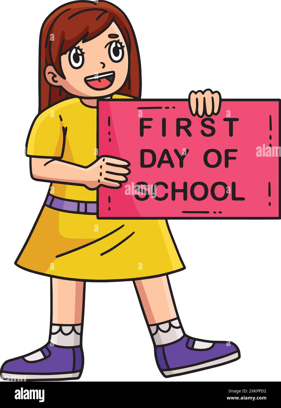 First Day of School Child with a Banner Clipart Stock Vector Image ...