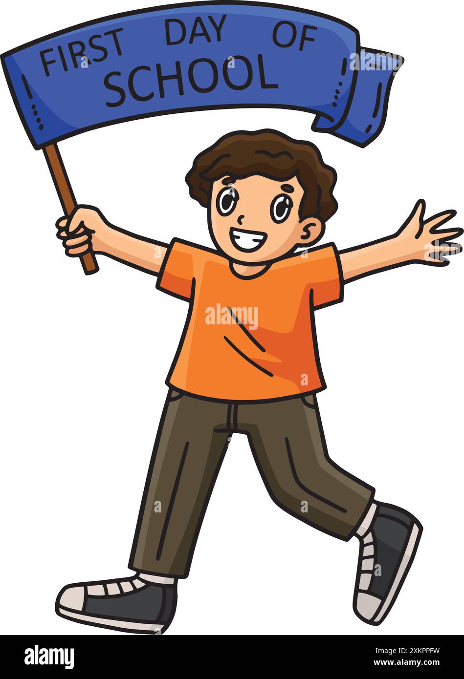 First Day of School Child with a Banner Clipart Stock Vector Image ...