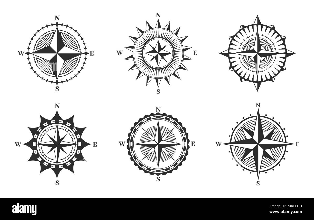 Compass Retro Emblems Navigation Compass Wind Rose Retro Map Signs Cartography Journey And