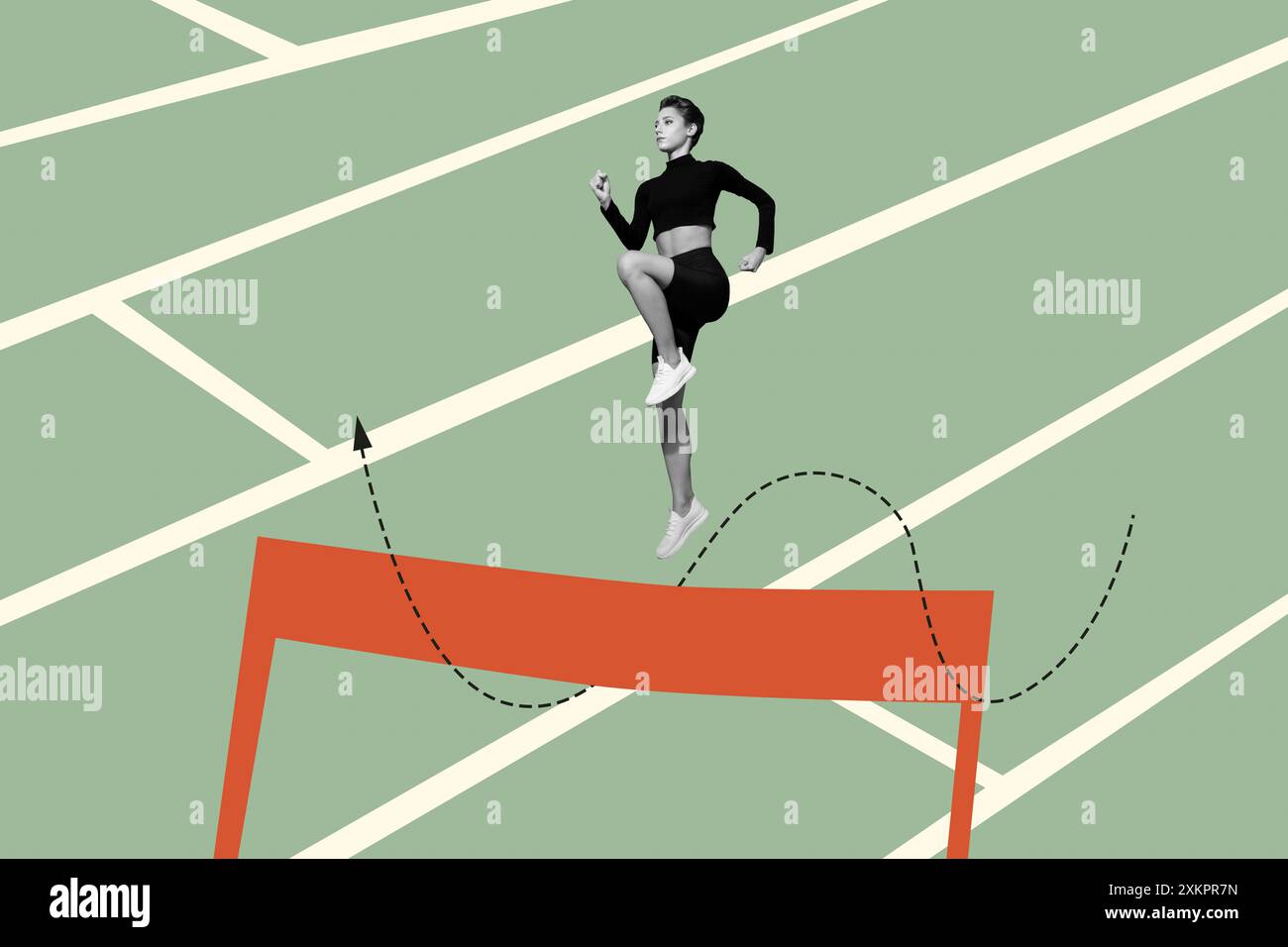 Composite collage image of running training young female sprint ...