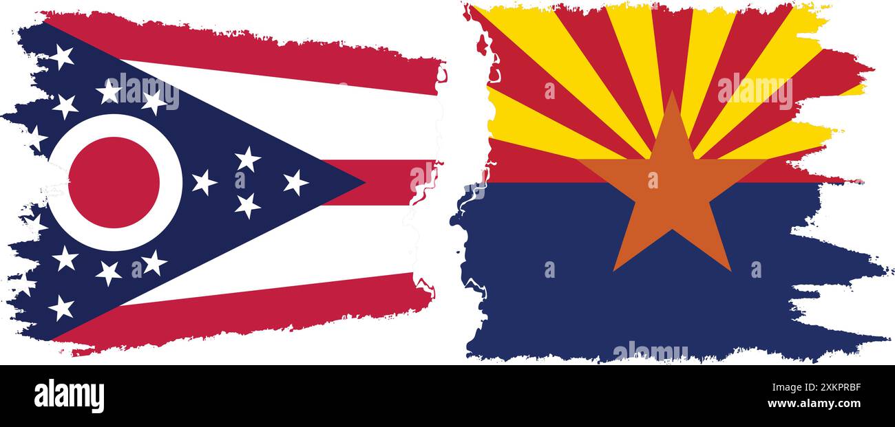Arizona and Ohio states grunge brush flags connection, vector Stock ...