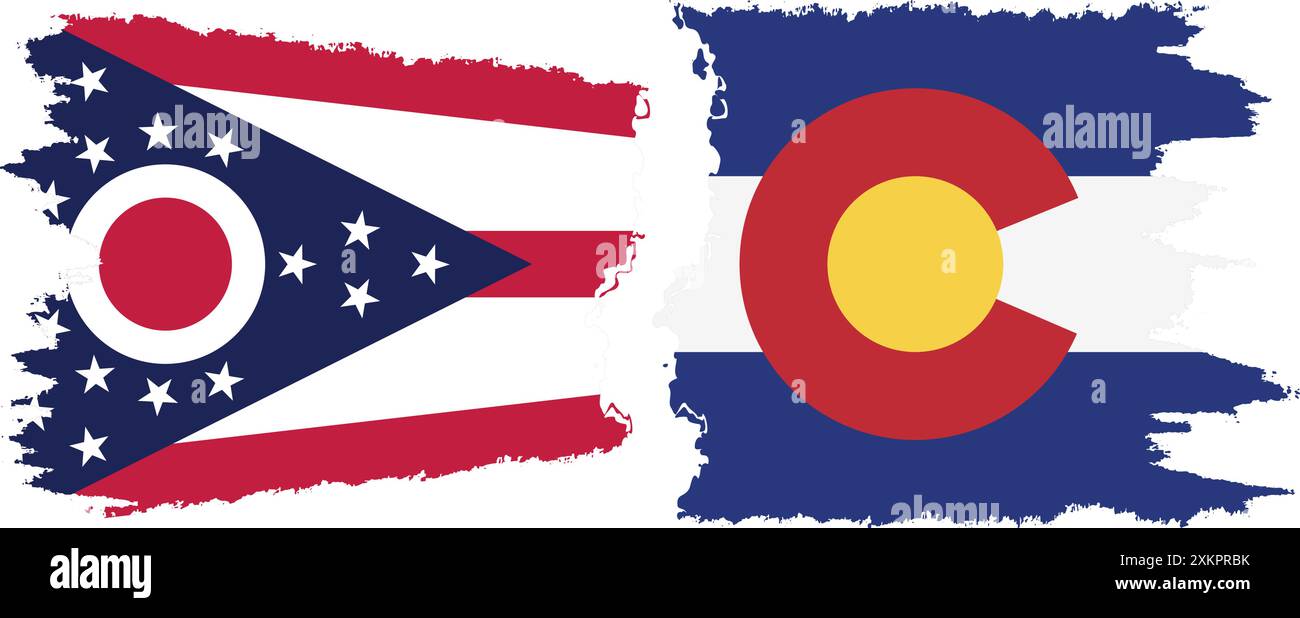 Colorado and Ohio states grunge brush flags connection, vector Stock ...