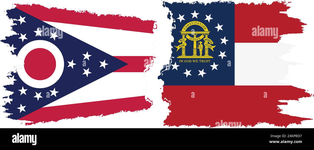 Georgia and Ohio states grunge brush flags connection, vector Stock ...