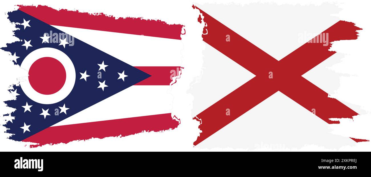 Alabama and Ohio states grunge brush flags connection, vector Stock ...