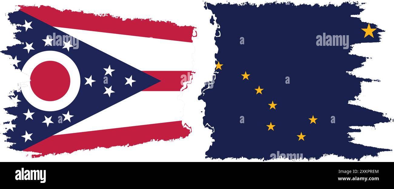 Alaska and Ohio states grunge brush flags connection, vector Stock ...
