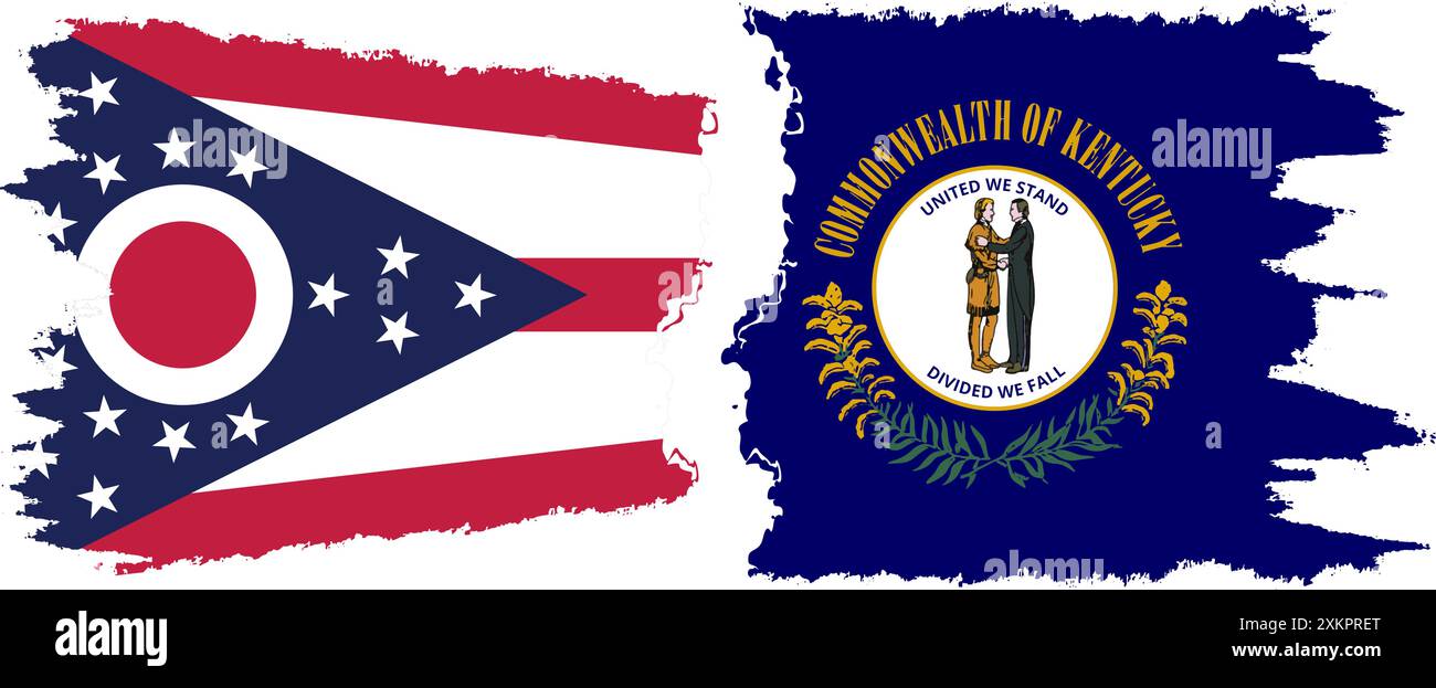 Kentucky and Ohio states grunge brush flags connection, vector Stock ...