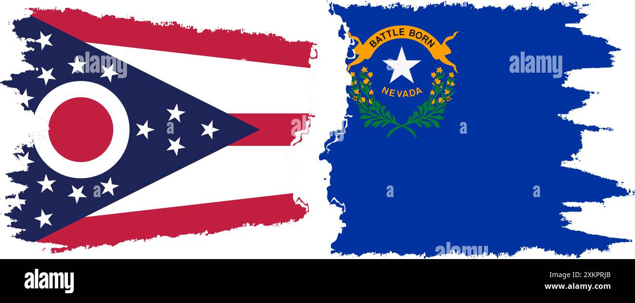 Nevada and Ohio states grunge brush flags connection, vector Stock ...