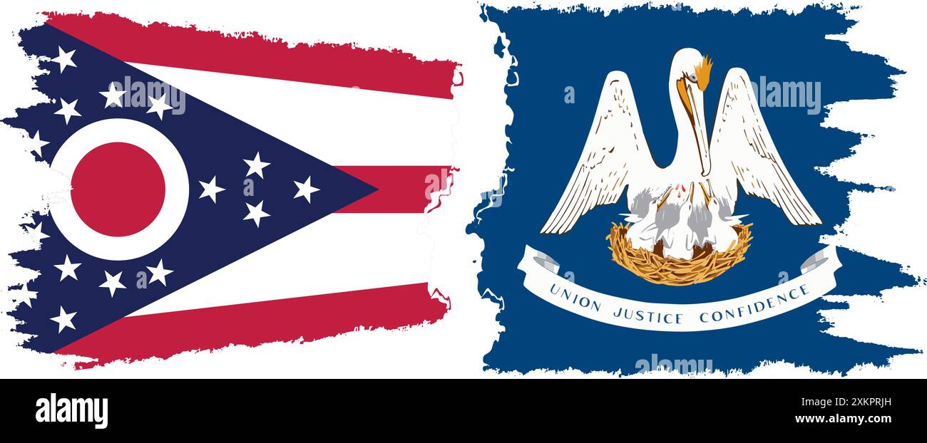 Louisiana and Ohio states grunge brush flags connection, vector Stock ...