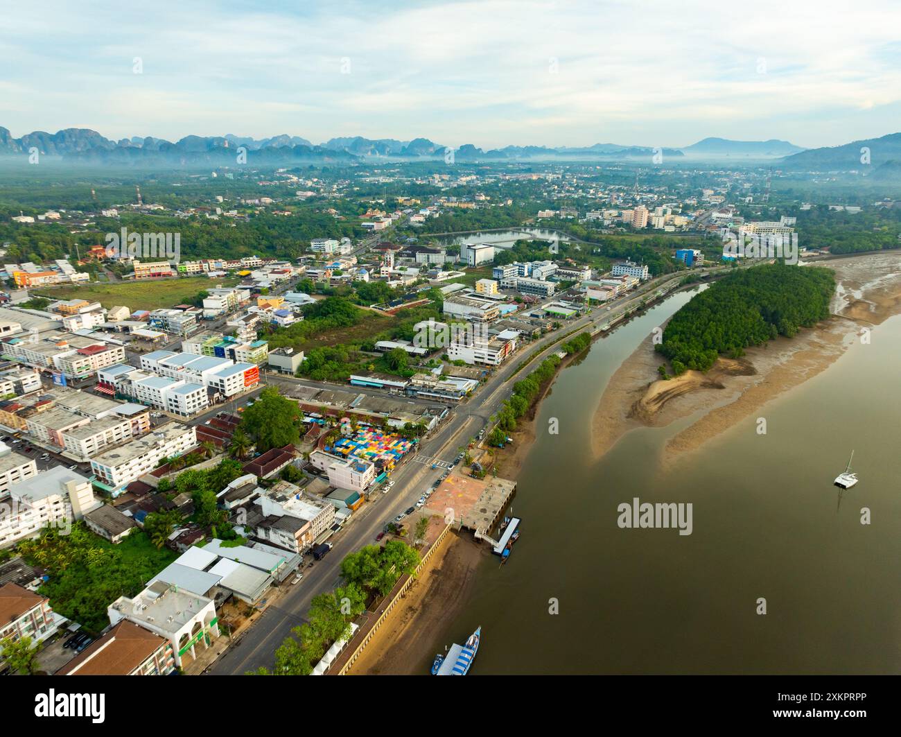 Aerial view around Krabi city,Thailand nature and mountains in the ...
