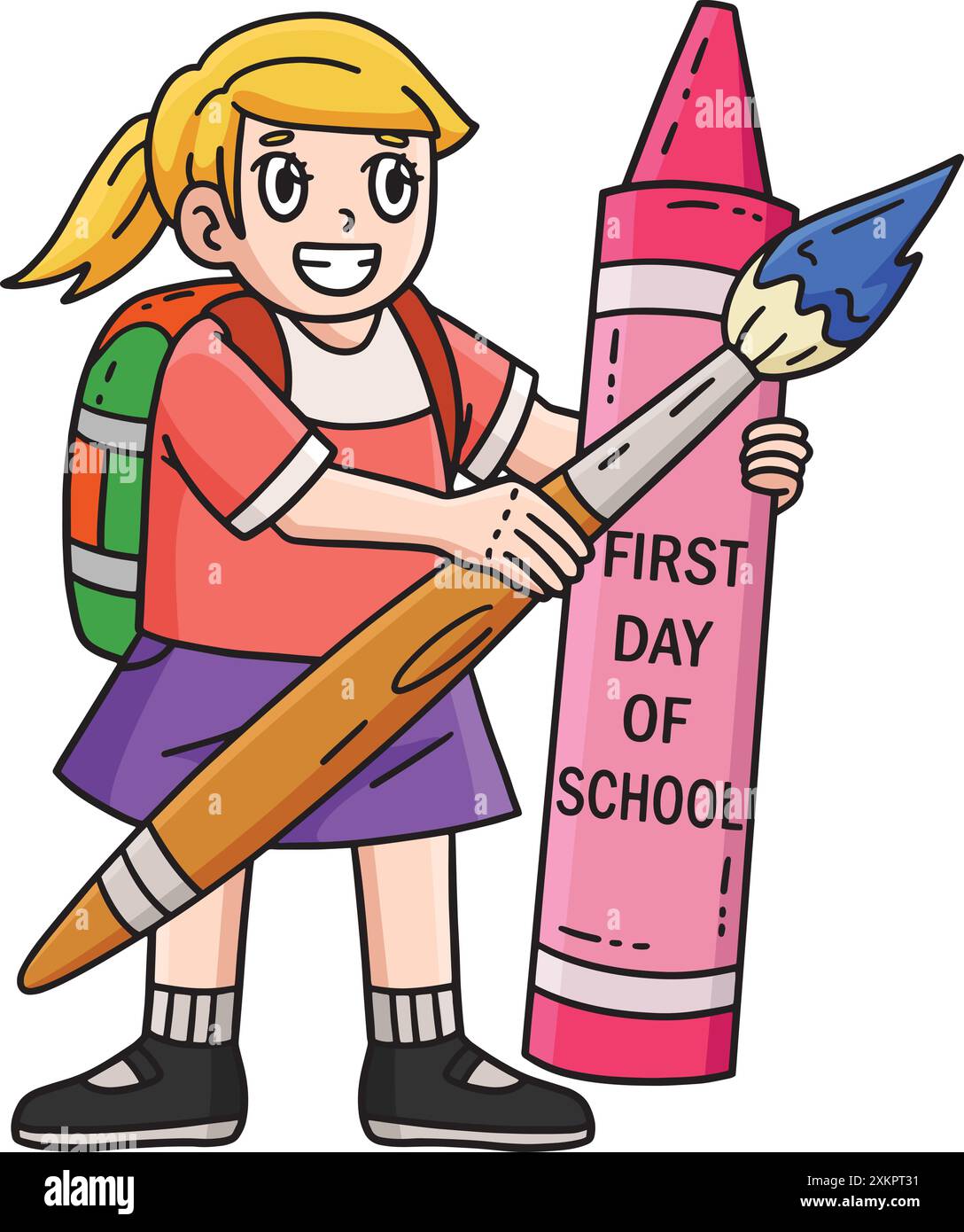 First Day of School Child Brush Crayon Clipart Stock Vector Image & Art ...