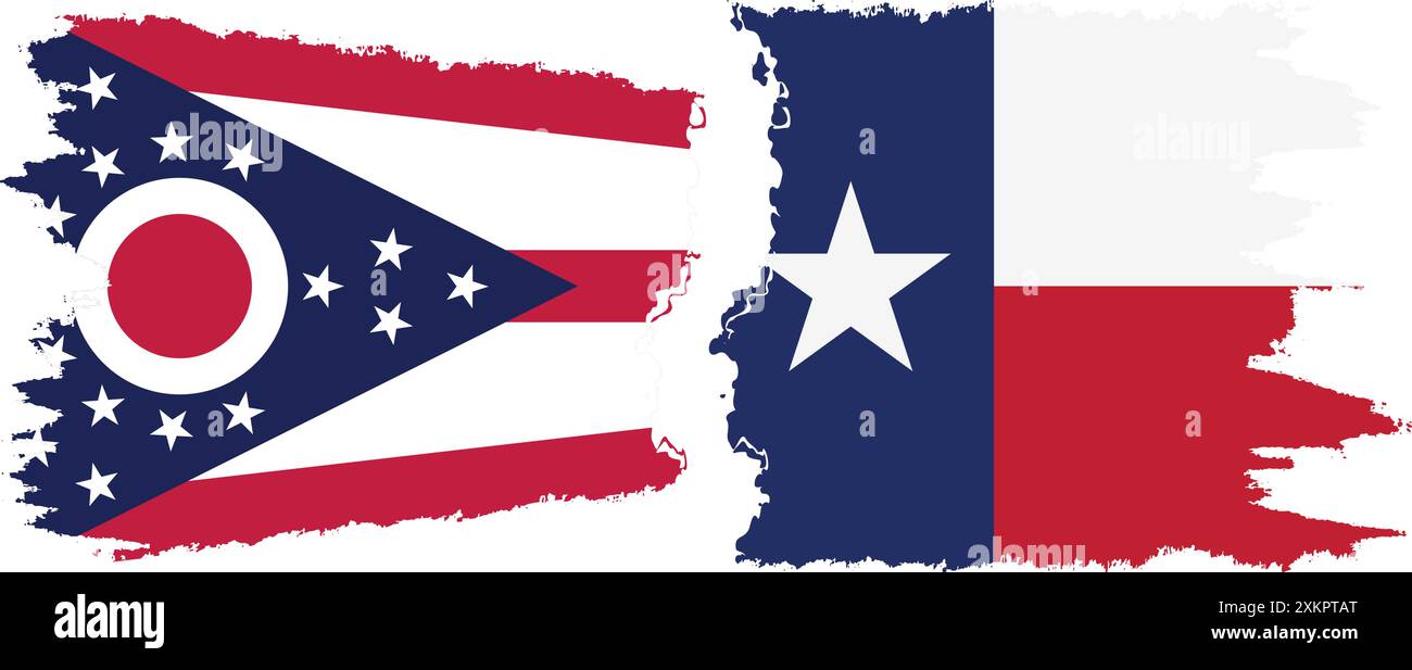 Texas and Ohio states grunge brush flags connection, vector Stock ...