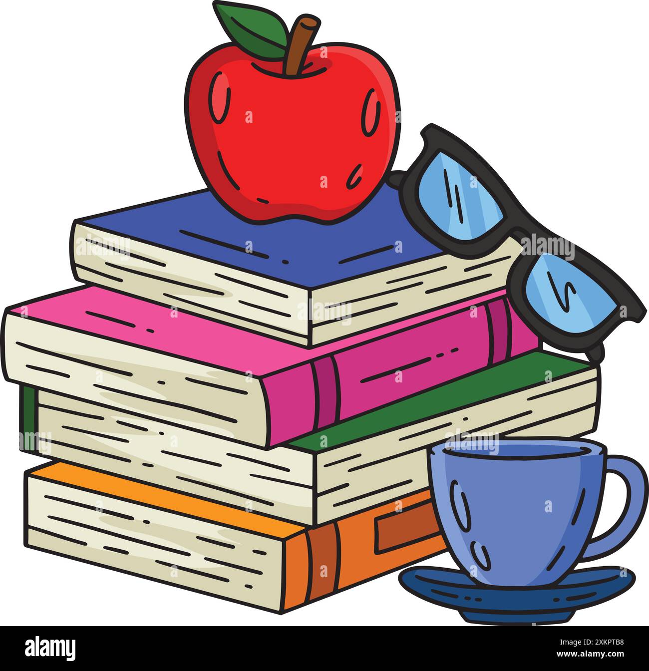 First Day of School Textbooks and Apple Clipart Stock Vector Image ...
