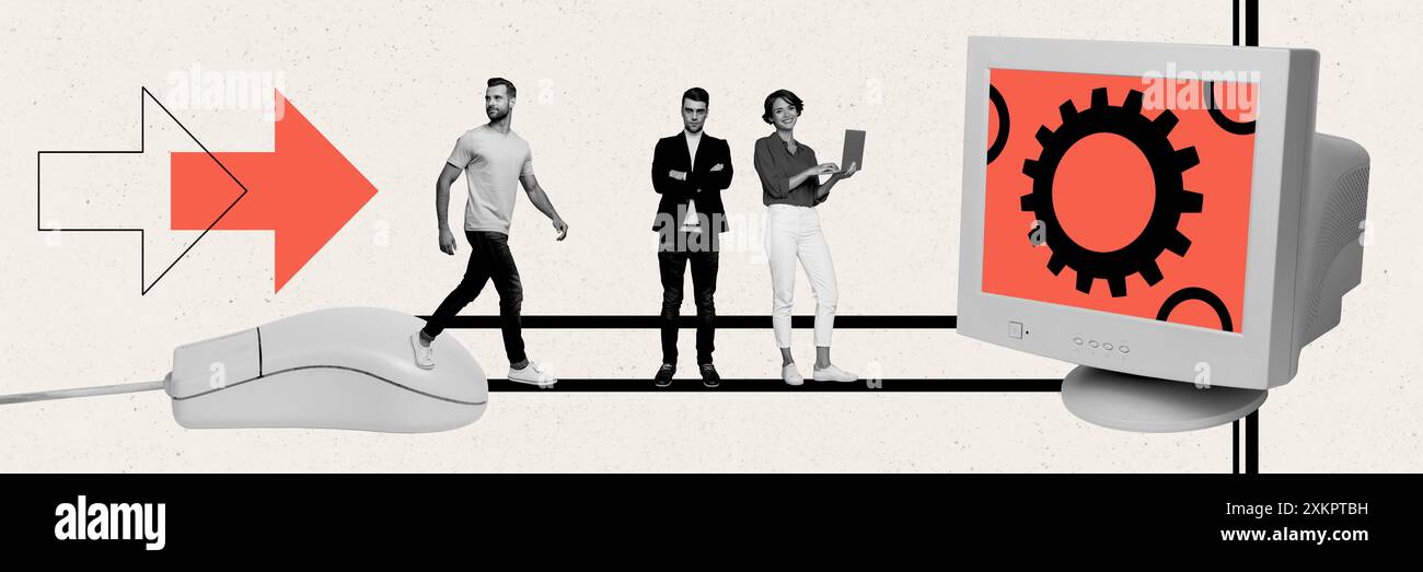 Composite trend artwork sketch photo collage of team young lady man ...