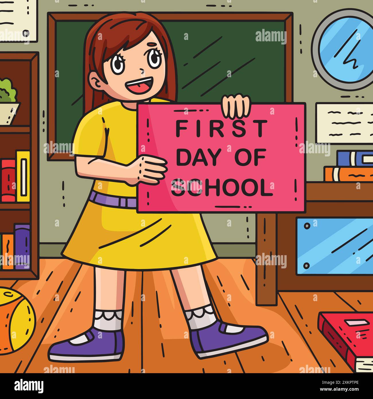 First Day of School Child with a Banner Colored Stock Vector Image ...