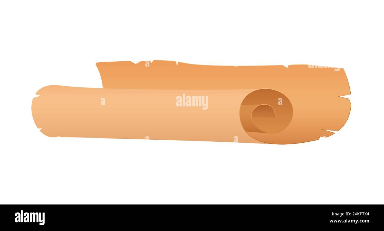 Old parchment paper roll, rolled scroll of antique papyrus, medieval document vector ...