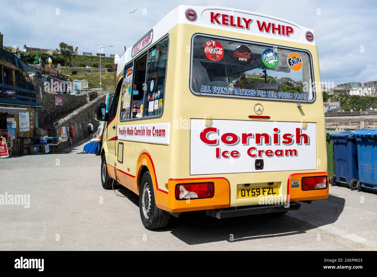 A Cornish ice cream vehicle truck Kelly Whip parked on Towan Promenade ...