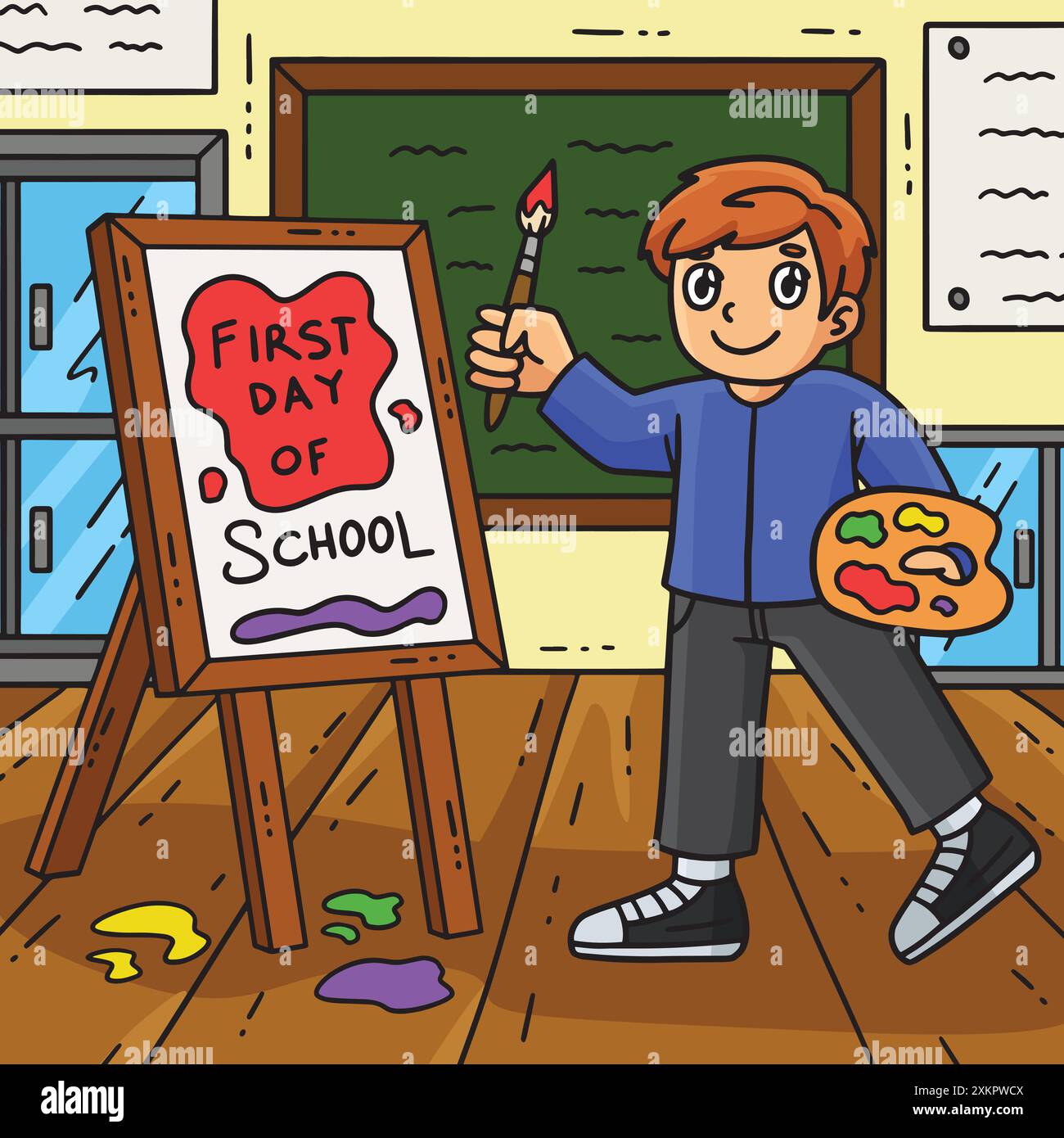 First Day of School Child in Art Class Colored Stock Vector Image & Art ...