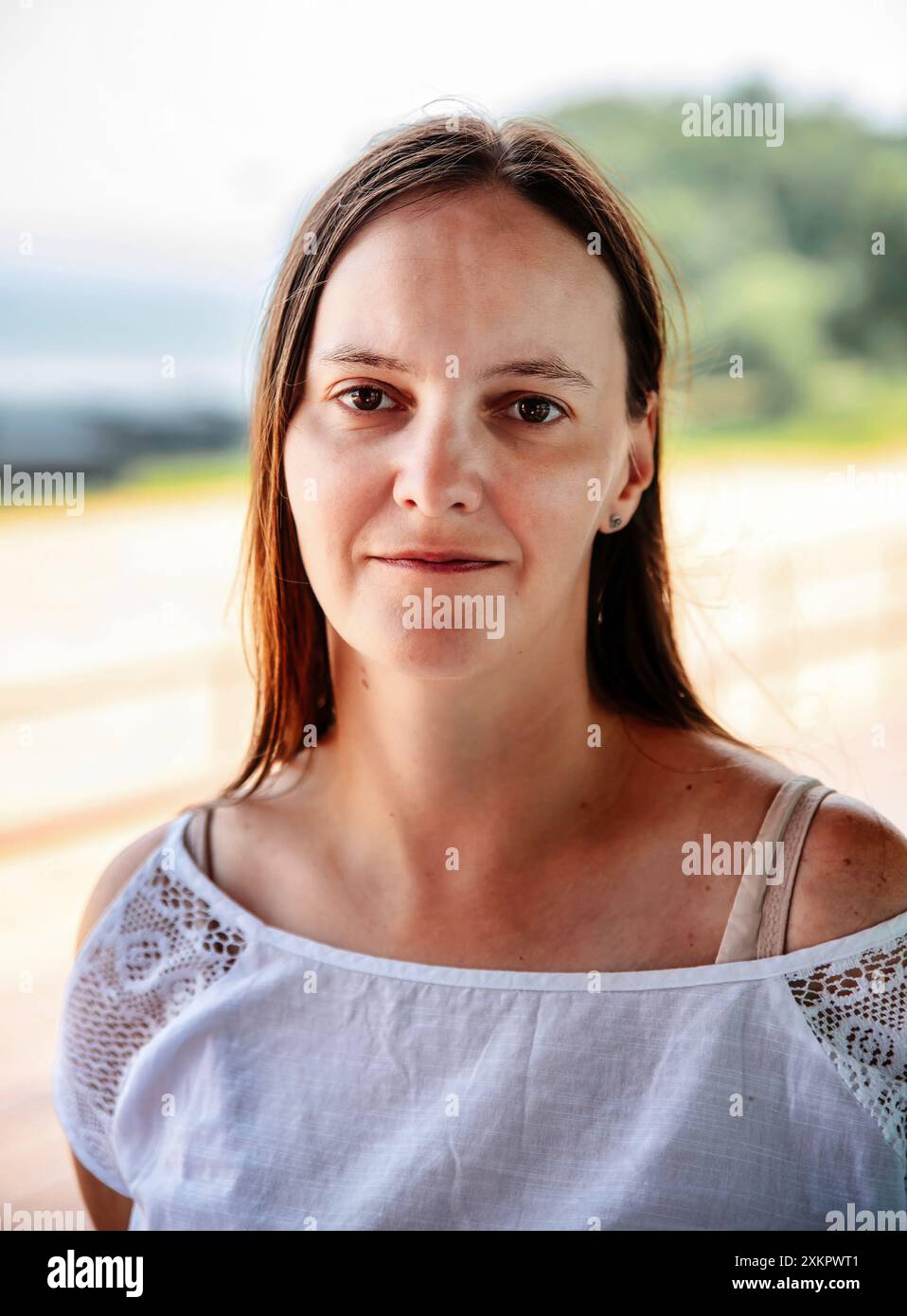 Portrait of 36 years old russian woman without make up with neutral ...
