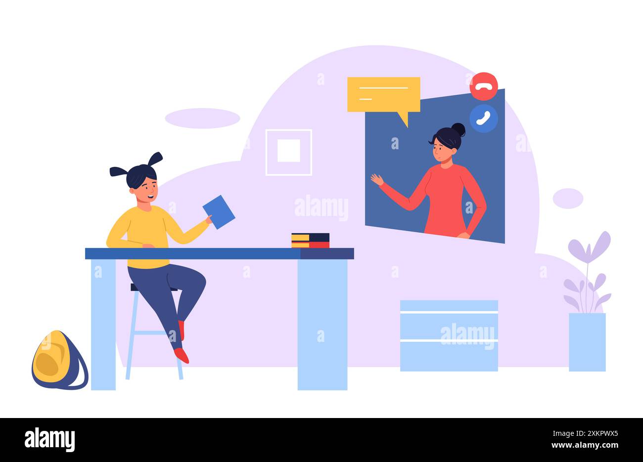 Remote lesson. Young woman studying online. Female is studying English ...