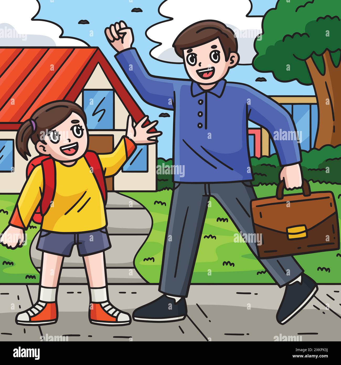 First Day of School Child and Parent Colored Stock Vector Image & Art ...