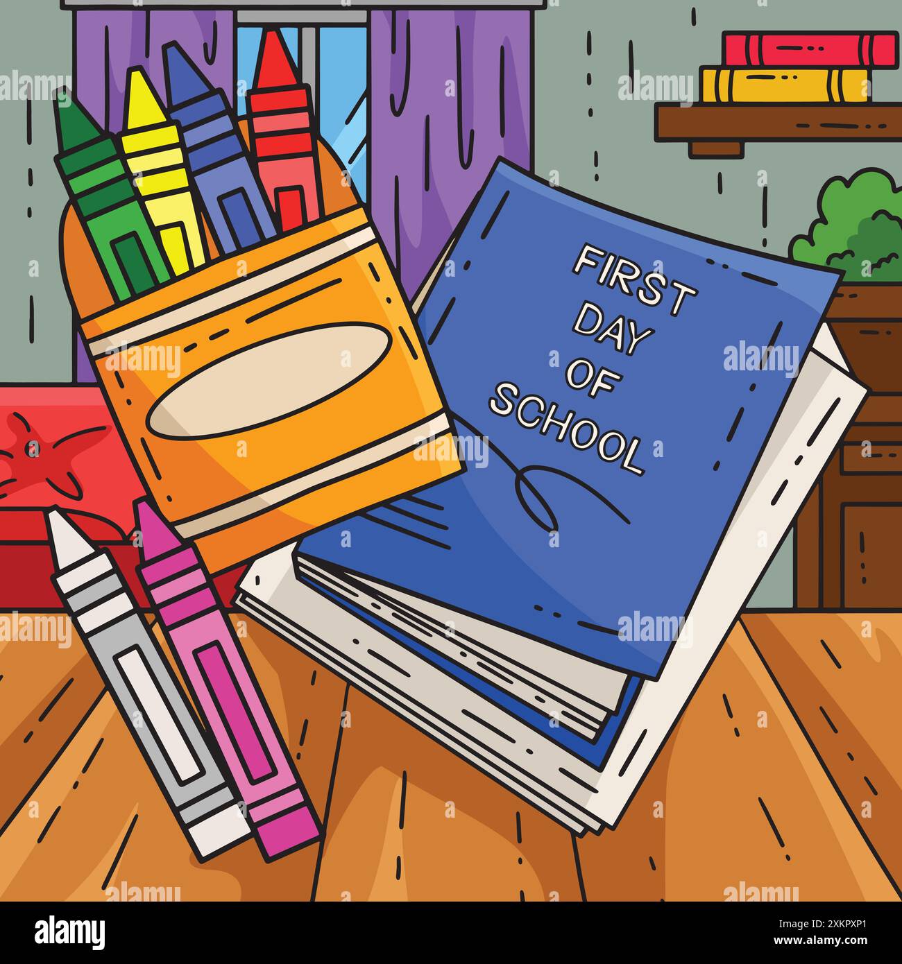 First Day of School Crayons and Notebooks Colored Stock Vector Image ...