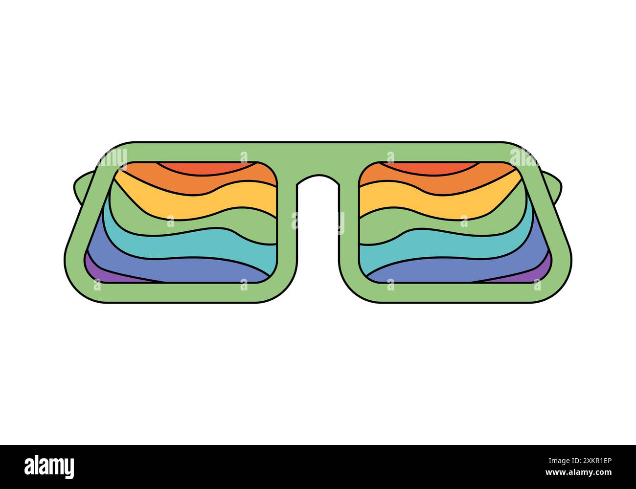 Groovy Glasses With Funny Colorful Rainbow And Hippie Fun Vibe Vector Illustration Stock Vector
