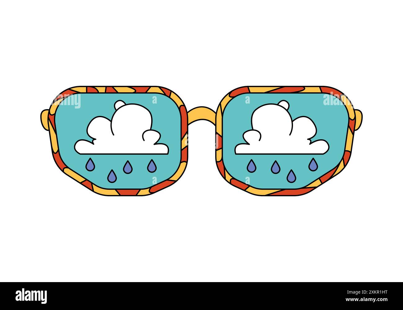 Groovy funky sunglasses with rain from clouds on blue glass vector ...