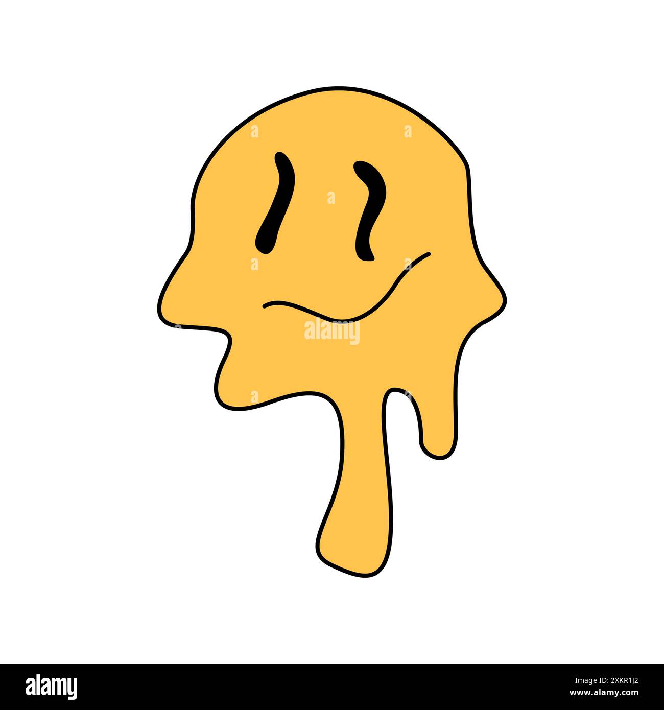 Groovy distorted smiley face, funny crazy emoji melting with drips ...