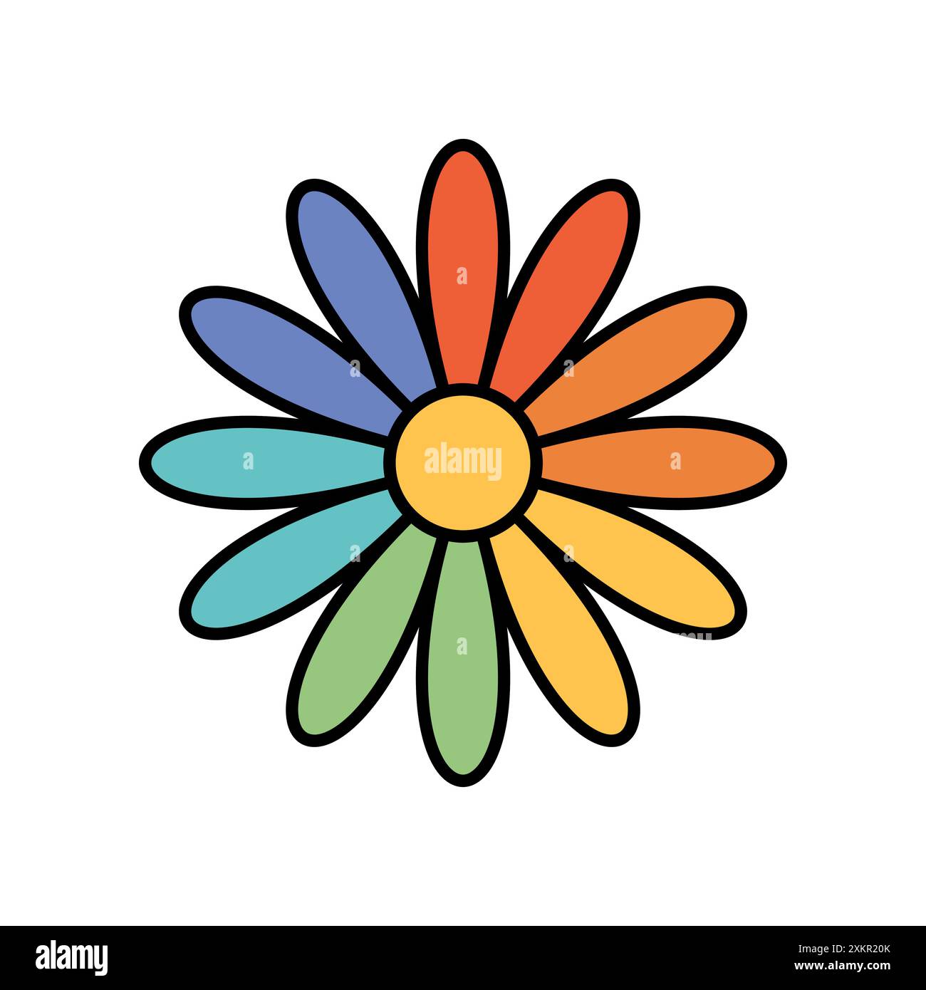 Groovy crazy daisy with rainbow petals, psychedelic flower with hippie ...