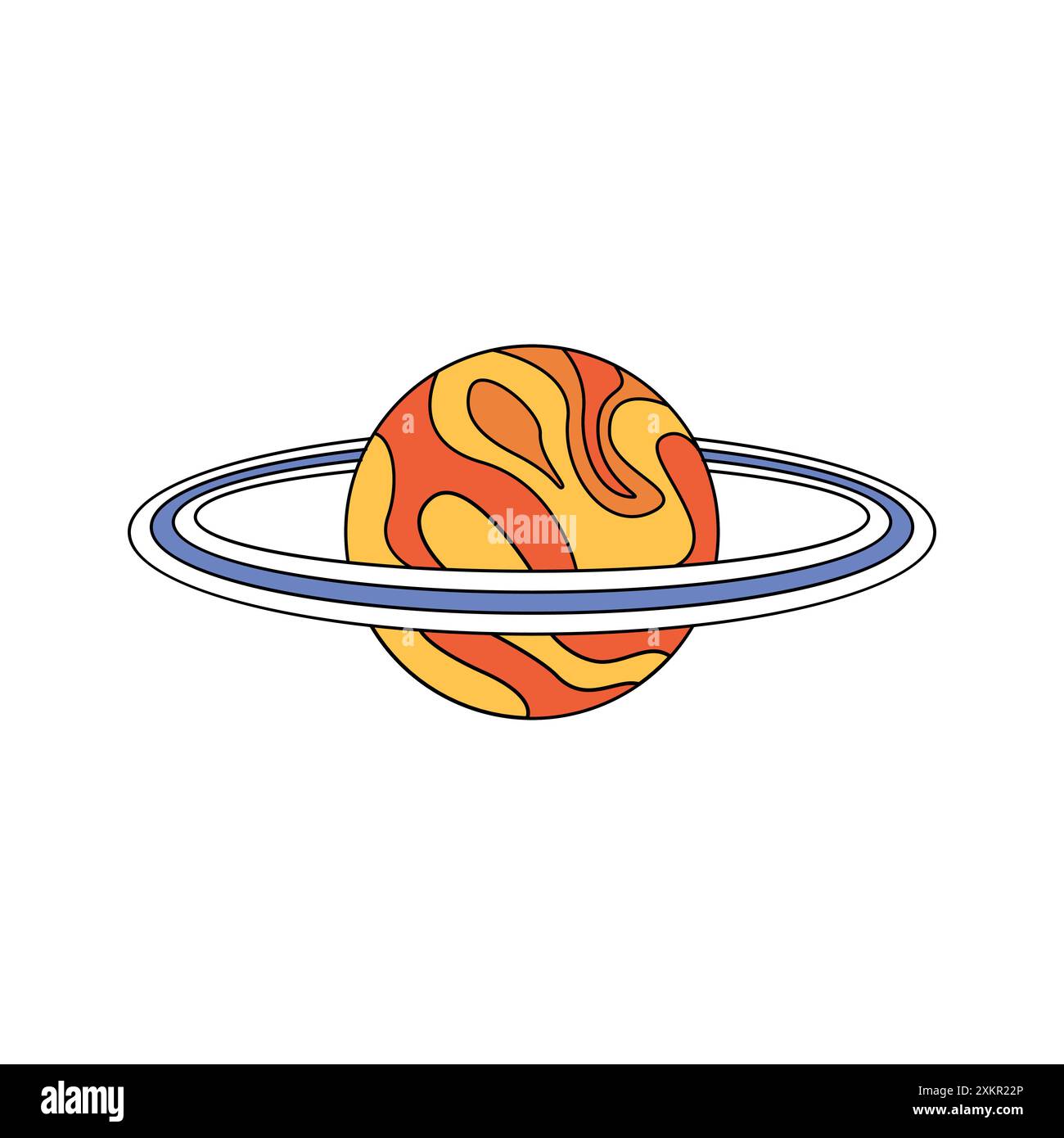 Groovy psychedelic planet Saturn with ring, yellow and red swirls ...