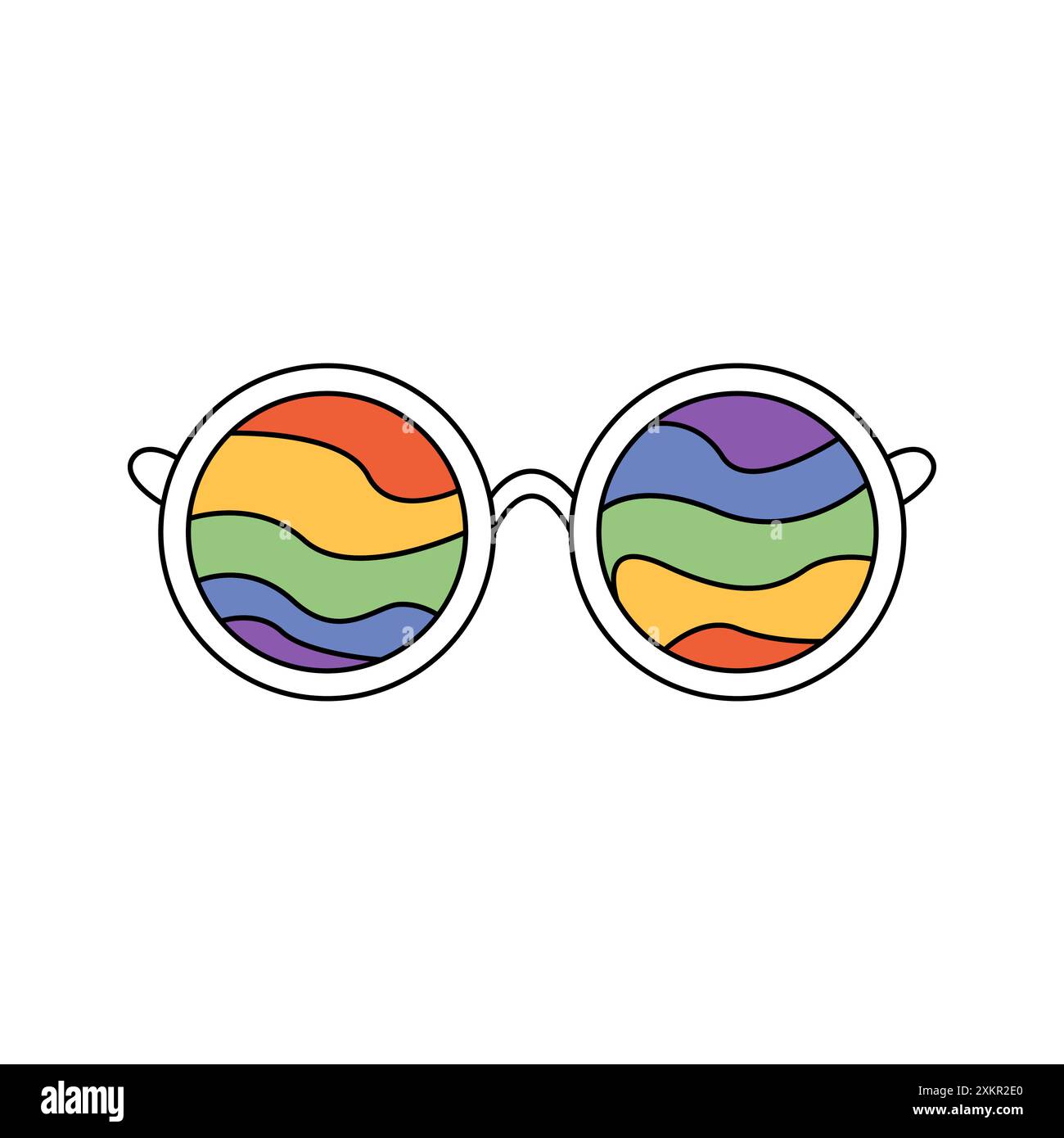 Groovy glasses with funny colorful rainbow and round frames vector ...