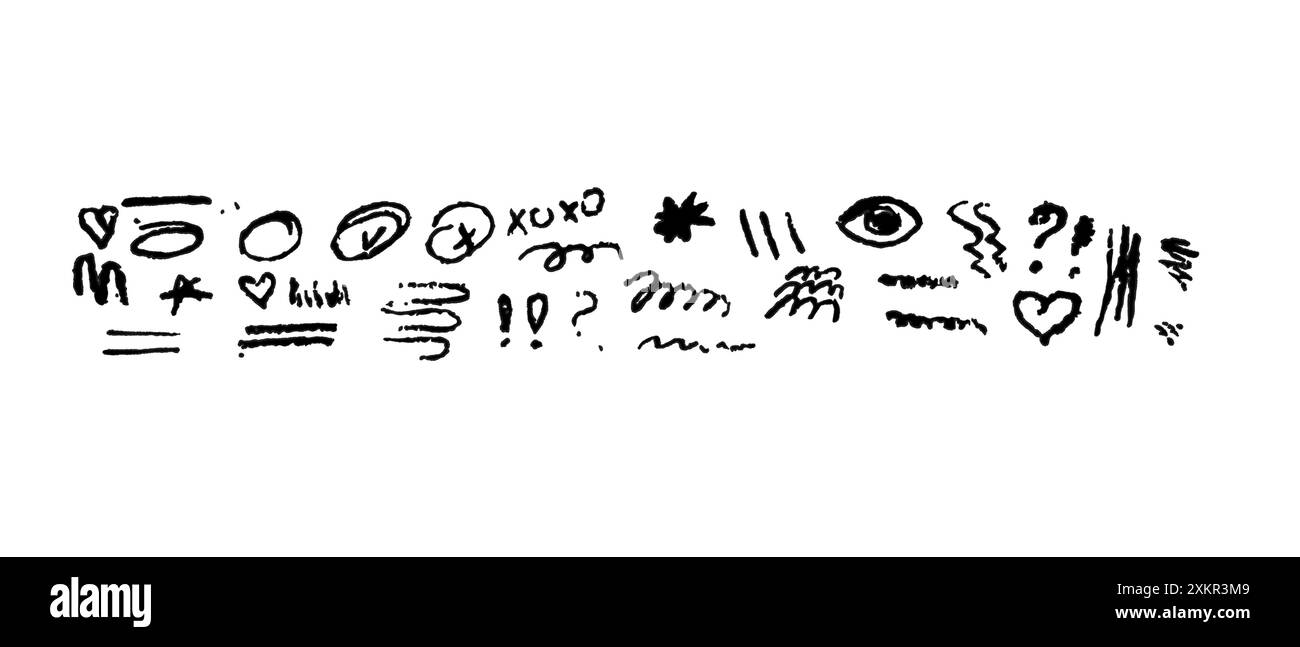 Collection of hand drawn colorful charcoal doodle shapes and squiggles ...