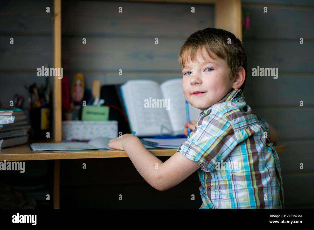 A preschool boy doing homework Stock Photo - Alamy