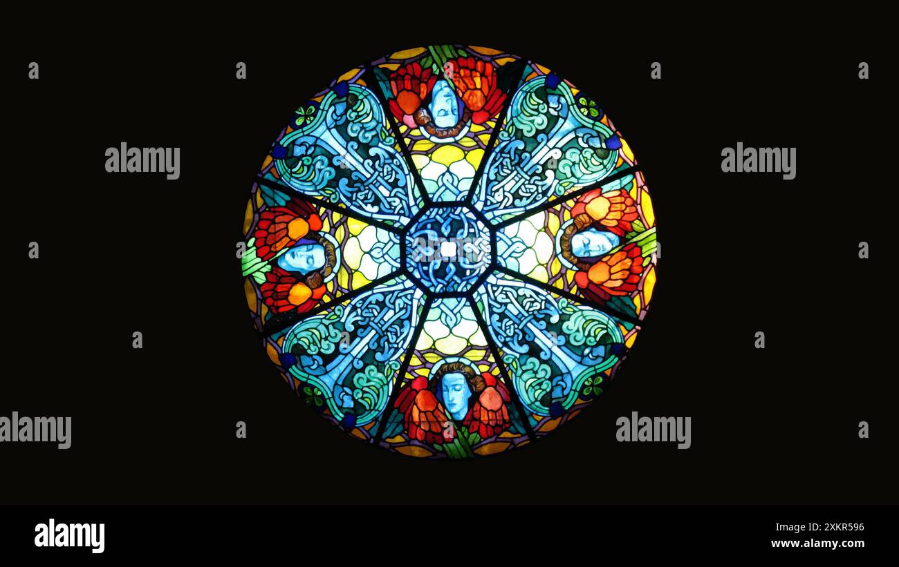 Stained glass angels. Background for church banner design with colored ...