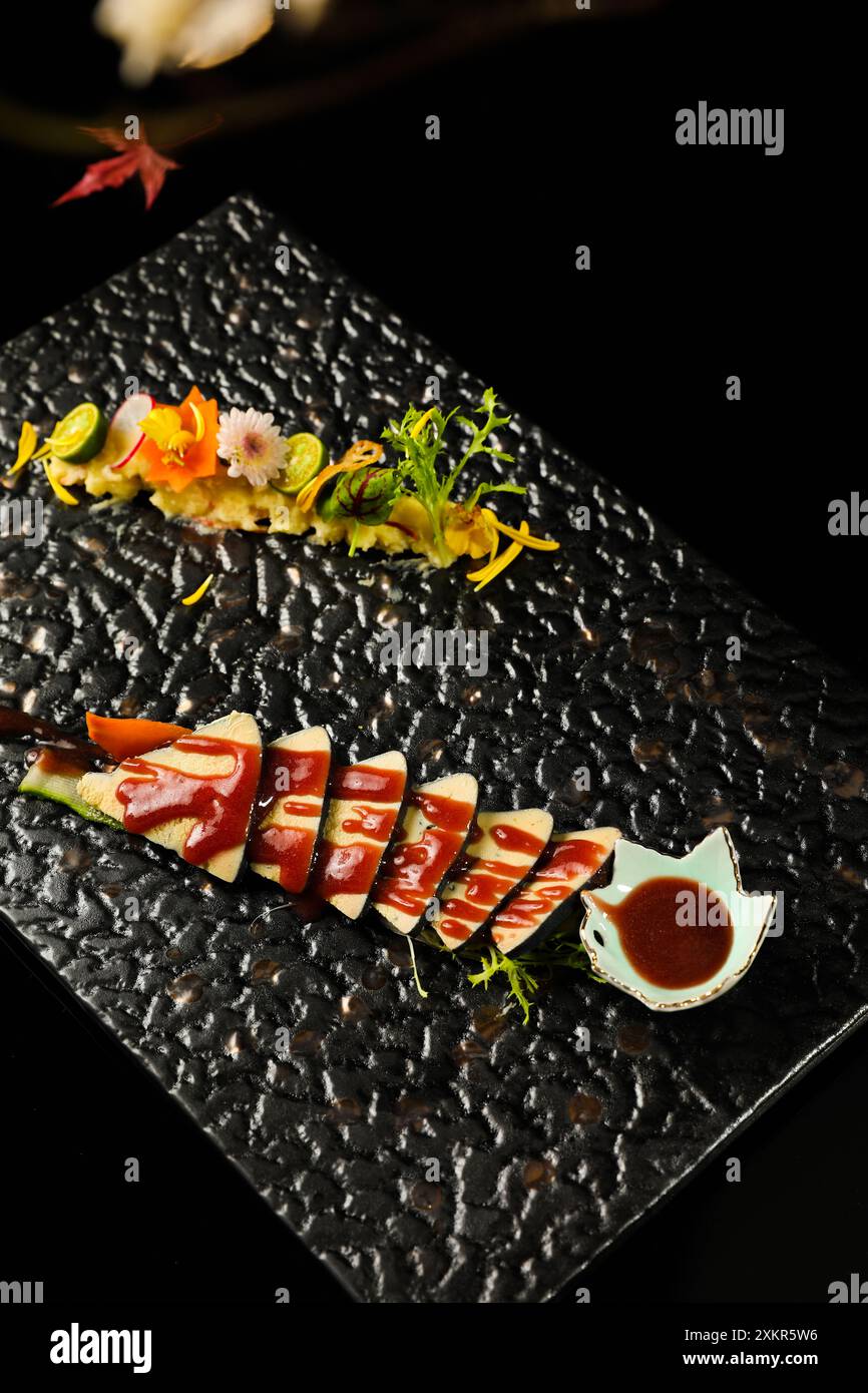 Goose Liver sashimi，Foie Gras in Red Wine Stock Photo - Alamy