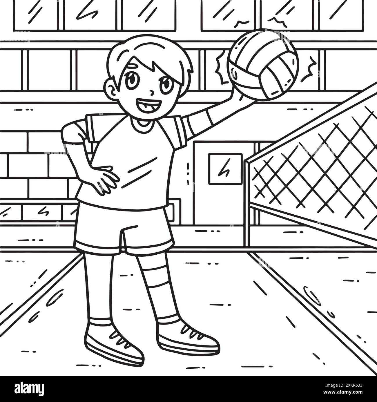 Volleyball Player Spiking the Ball Coloring Page Stock Vector Image ...