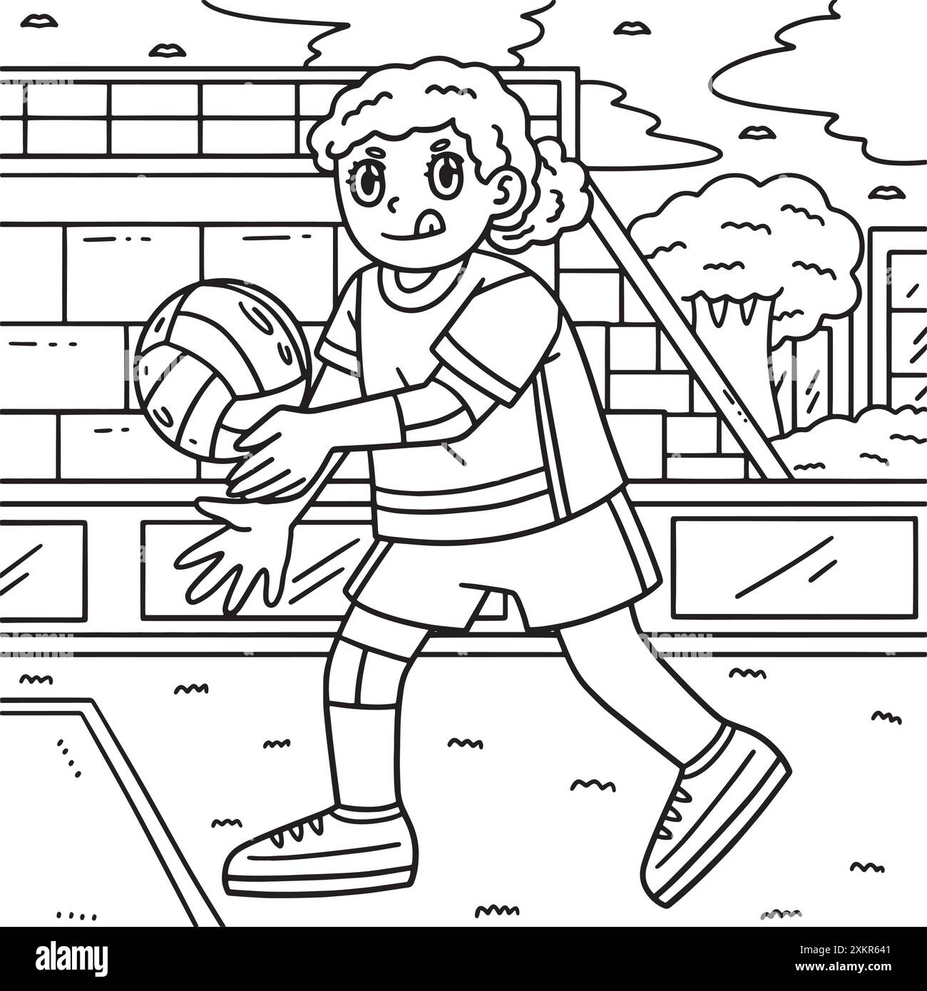 Volleyball Female Player Tossing Ball Coloring Stock Vector Image & Art ...