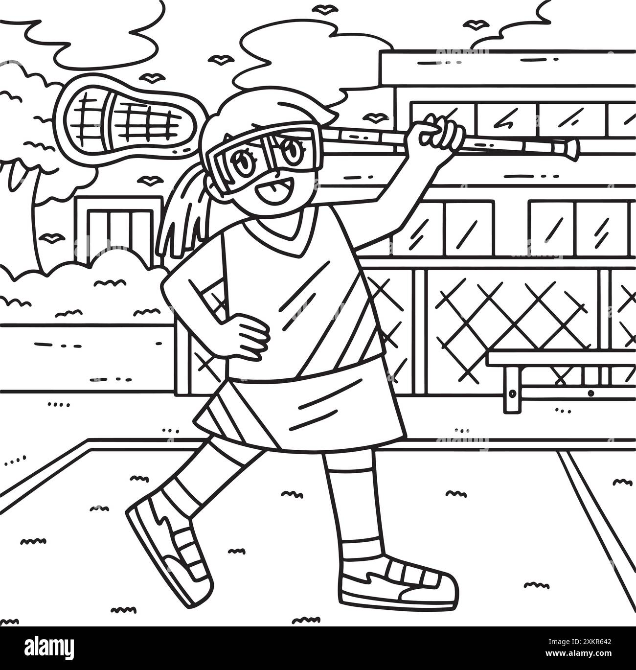 Female Player with Lacrosse Stick Coloring Page Stock Vector Image ...