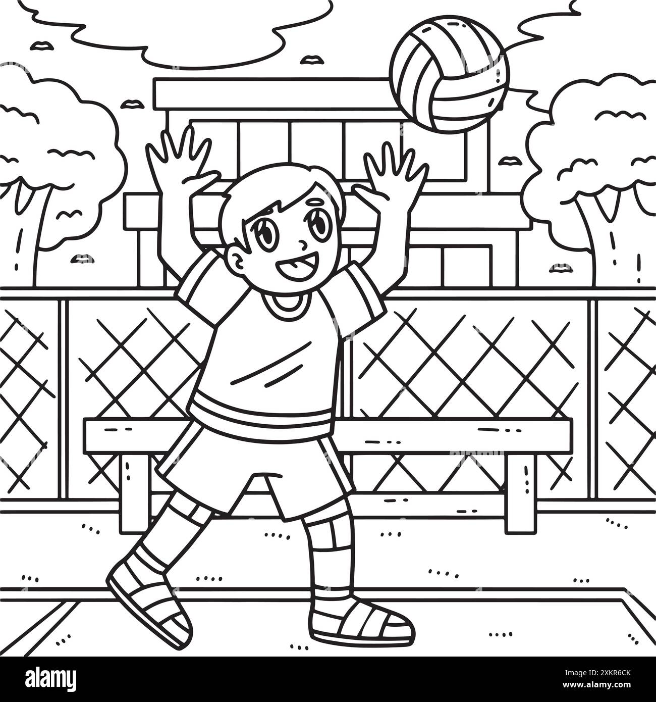 Volleyball Player Tossing the Ball Coloring Page Stock Vector Image ...